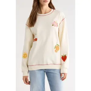 GOLDEN HOUR Fruit Embroidery Fleece Sweatshirt