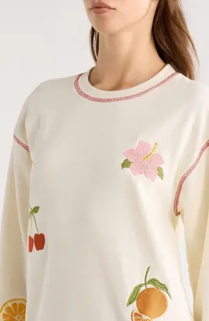 GOLDEN HOUR Fruit Embroidery Fleece Sweatshirt
