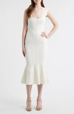 LoveShackFancy Tayleen Pointelle Knit Midi Dress - White Tea