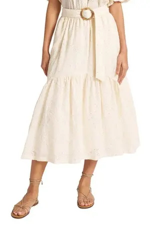 Matty M. Eyelet Belted Midi Skirt