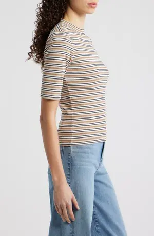 FRAME The Stripe Mock Neck Rib Top