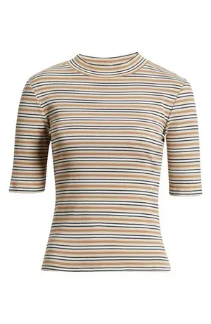 FRAME The Stripe Mock Neck Rib Top