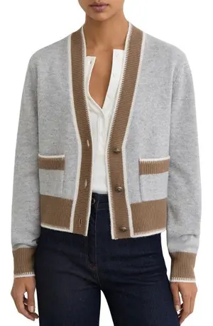 REISS Wool And Cashmere Blend Cardigan - Grey/neutral