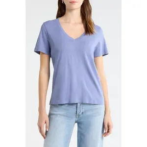 THE STANDARD STITCH Organic Cotton V-neck Tee - Steel Blue