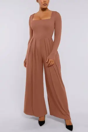 SHAPELLX Airslim® Square Neckline Shaping Jumpsuit - Camel