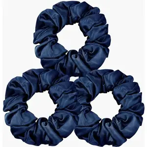 SILKSILKY 3pcs Pure Silk Scrunchies Bundle - Darkblue