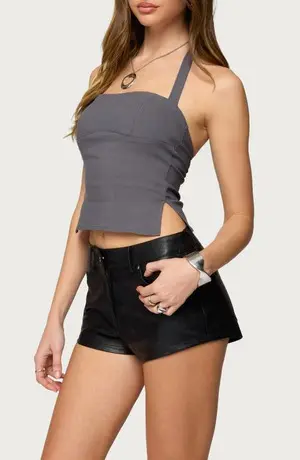 EDIKTED Halter Top With Side Slits - Gray