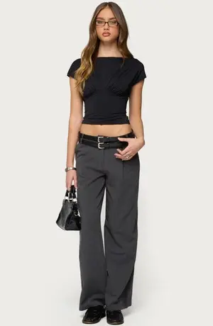 EDIKTED Ruched Boat Neck Crop Top