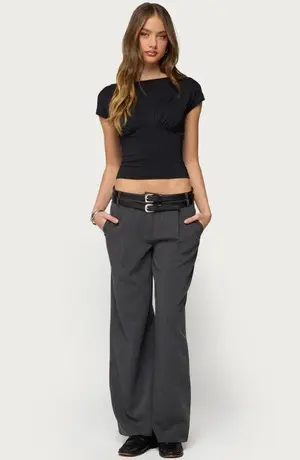 EDIKTED Ruched Boat Neck Crop Top