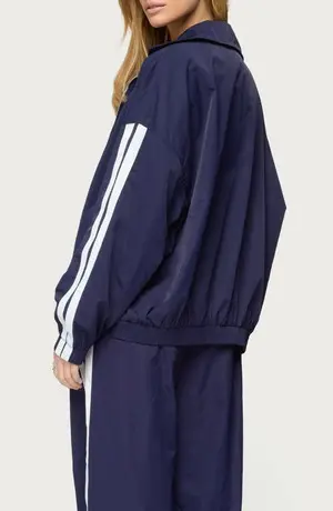 EDIKTED Kieran Stripe Nylon Track Jacket - Navy