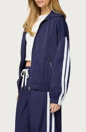 EDIKTED Kieran Stripe Nylon Track Jacket - Navy