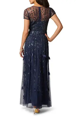 Adrianna Papell 3d Floral Beaded A-line Gown