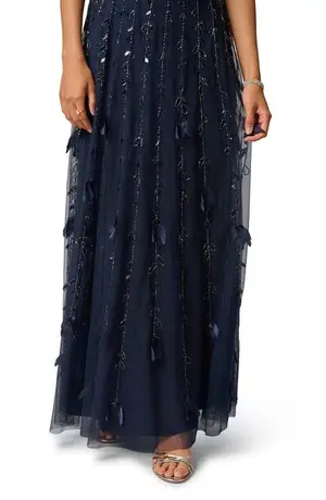 Adrianna Papell 3d Floral Beaded A-line Gown