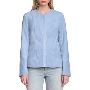 Bagatelle Faux Suede Peplum Jacket - Dusty Blue