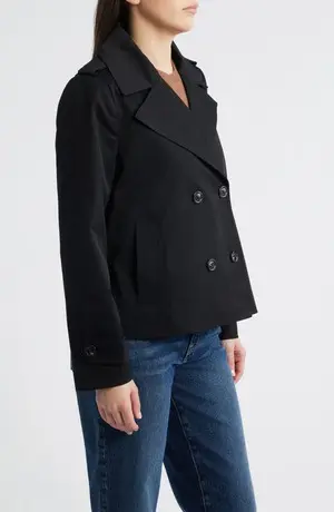 London Fog Water Resistant Double Breasted Short Trench Coat - Black
