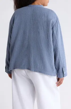 Eileen Fisher Organic Cotton Stretch Seersucker Shirt Jacket - Haze