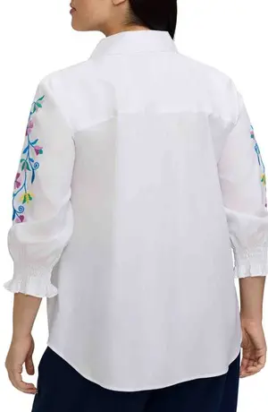 Foxcroft Embroidered Sleeve Cotton Blend Button-up Shirt