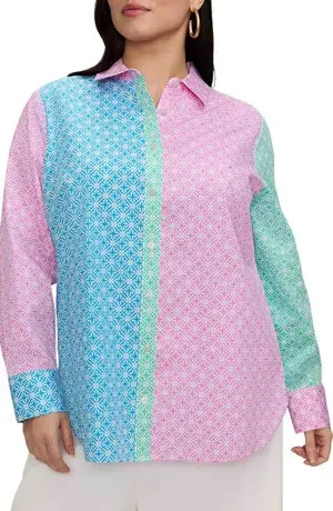 Foxcroft Meghan Geo Shirt - Pink/multi