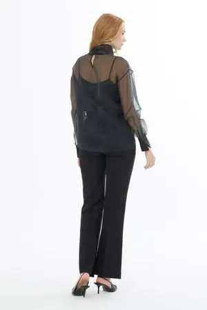 GIZIA High Neck Sheer Blouse