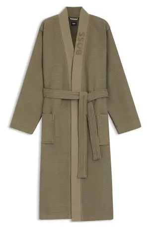 BOSS Waffle Cotton Blend Robe - Open Brown