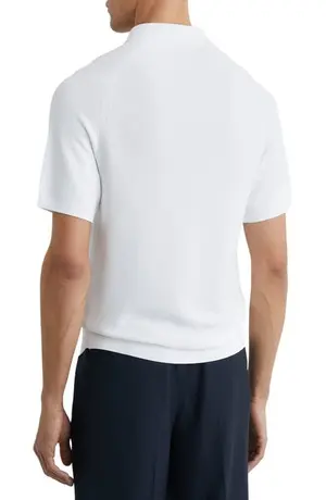 REISS Estate Textured Stitch Zip Polo - White
