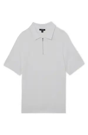 REISS Estate Textured Stitch Zip Polo - White