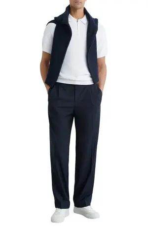 REISS Estate Textured Stitch Zip Polo - White
