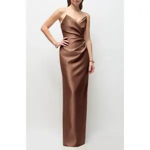 Alfred Sung Strapless Satin Column Gown - Cognac