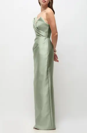 Alfred Sung Strapless Satin Column Gown - Sage