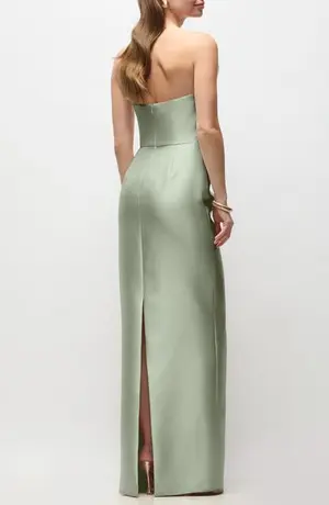 Alfred Sung Strapless Satin Column Gown - Sage