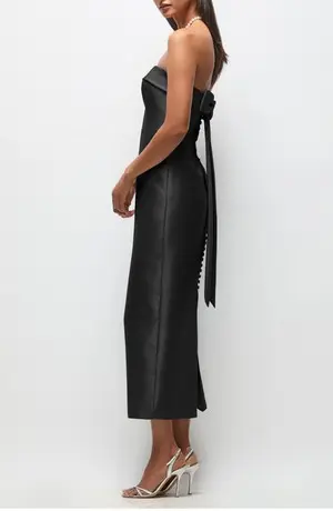 Alfred Sung Annabelle Bow Back Strapless Satin Column Dress - Black