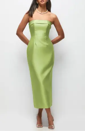 Alfred Sung Annabelle Bow Back Strapless Satin Column Dress - Mojito