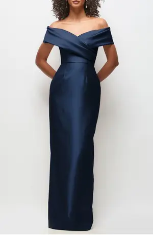 Alfred Sung Constance Off-the-shoulder Column Gown - Midnight
