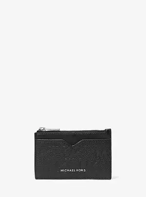 Michael Kors Hudson Logo Embossed Leather Card Case - Black