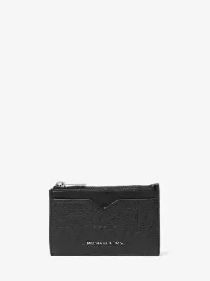 Michael Kors Hudson Logo Embossed Leather Card Case - Black