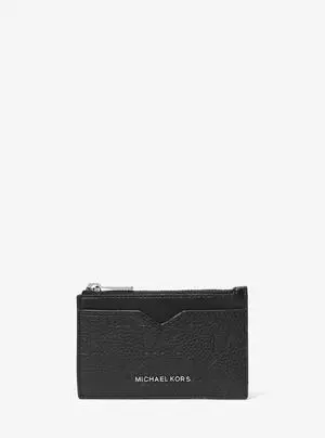 Michael Kors Hudson Logo Embossed Leather Card Case In By - Black