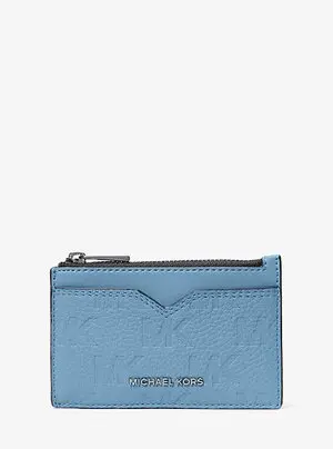 Michael Kors Hudson Logo Embossed Leather Card Case - Blue