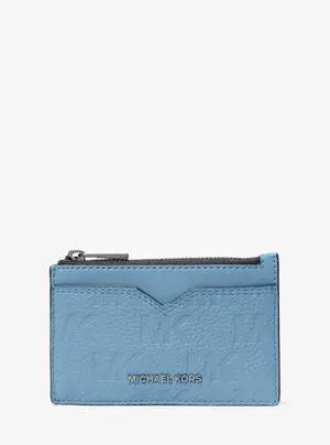 Michael Kors Hudson Logo Embossed Leather Card Case In By - Blue