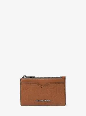 Michael Kors Hudson Logo Embossed Leather Card Case In By - Brown