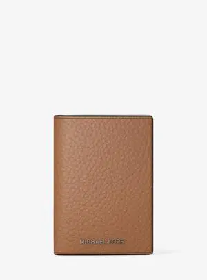 Michael Kors Hudson Pebbled Leather Folio Card Case In By - Brown