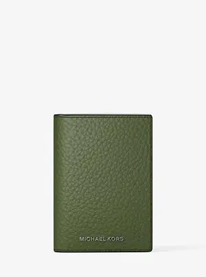 Michael Kors Hudson Pebbled Leather Folio Card Case - Green