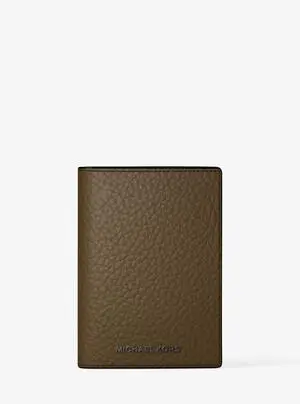 Michael Kors Hudson Pebbled Leather Folio Card Case In By - Green