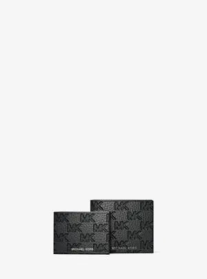 Michael Kors Hudson Logo Embossed Leather Billfold Wallet And Passcase In By - Black