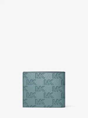 Michael Kors Hudson Logo Embossed Leather Billfold Wallet And Passcase In By - Blue
