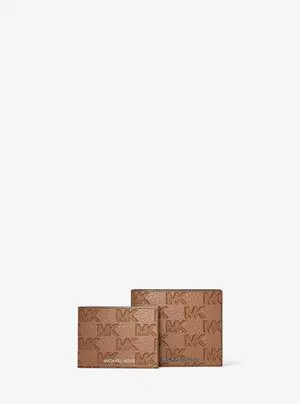Michael Kors Hudson Logo Embossed Leather Billfold Wallet And Passcase In By - Brown