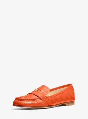 Michael Kors Jennings Crocodile Embossed Leather Loafer - Orange