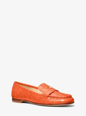 Michael Kors Jennings Crocodile Embossed Leather Loafer - Orange