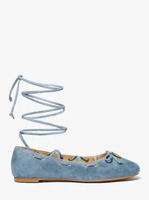 Michael Kors Shae Suede Ballet Flats With Lace-up Ankle Straps - Blue