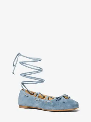 Michael Kors Shae Suede Ballet Flats With Lace-up Ankle Straps - Blue