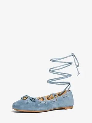 Michael Kors Shae Suede Ballet Flats With Lace-up Ankle Straps - Blue